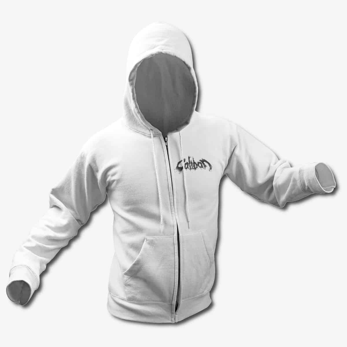 Caliban Zip Up Hoodie, Caliban Band Logo White Zip Hoodie, Metalcore ...