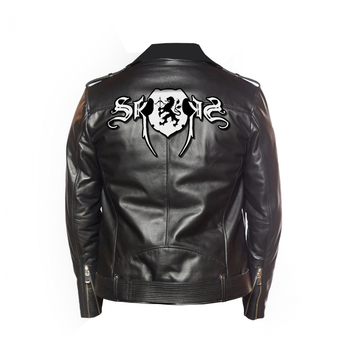 Black Geniune Leather Jacket with Skogen Logo Back Patch, Black Metal ...