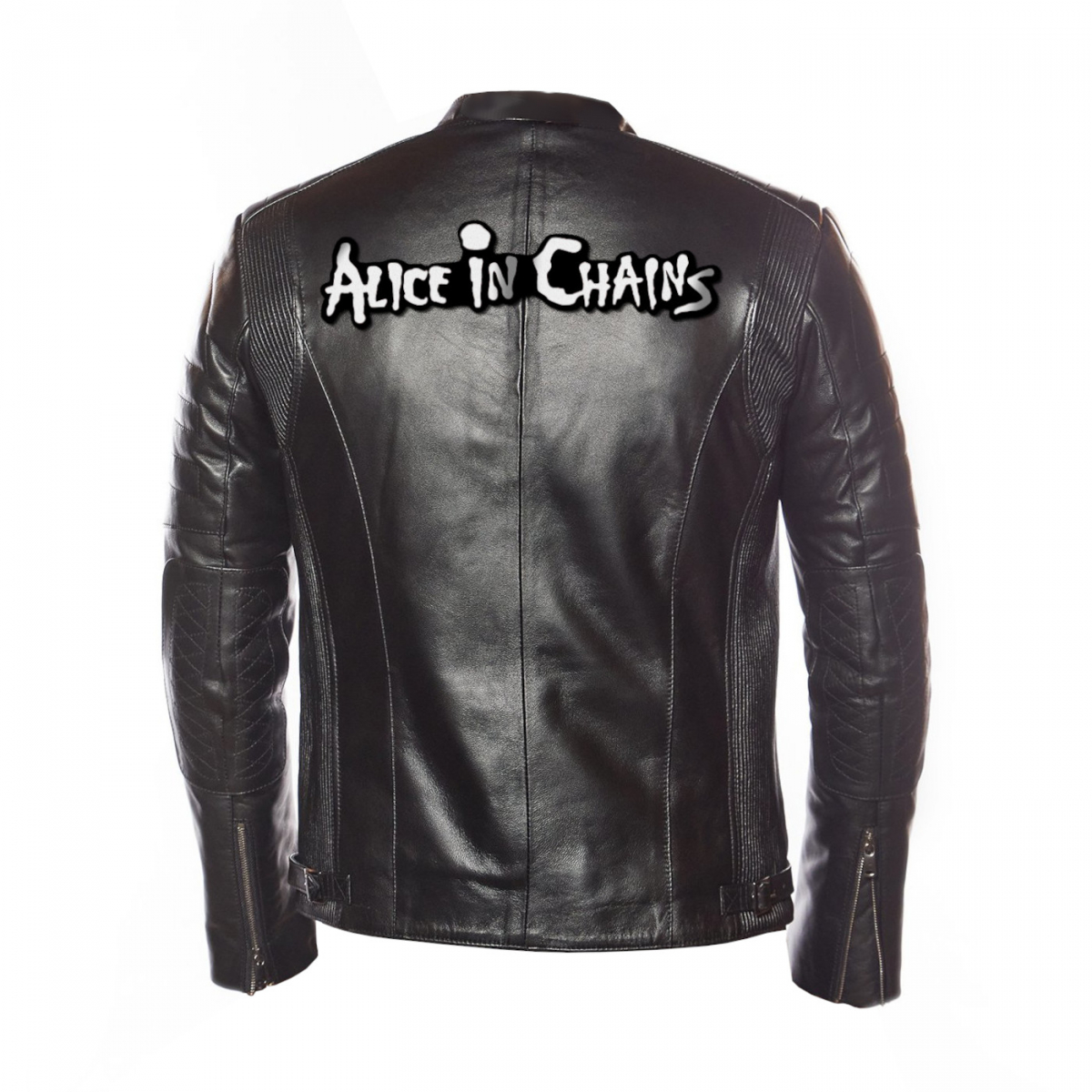 Black Geniune Leather Jacket with Alice in Chains Logo Back Patch ...
