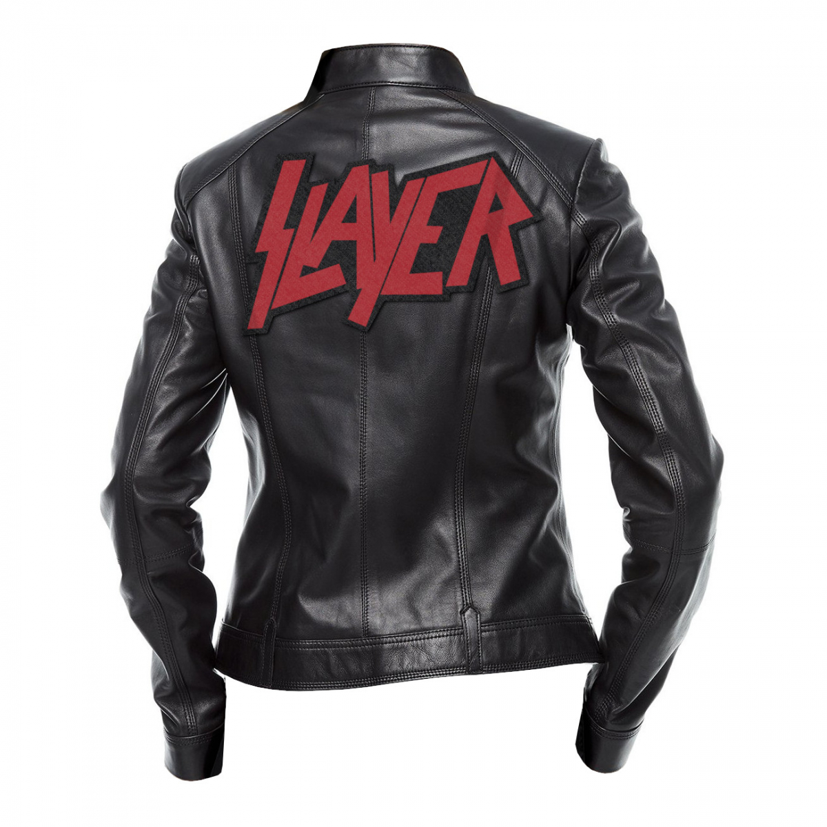 Black Geniune Leather Jacket with Slayer Band Logo Back Patch, Thrash ...
