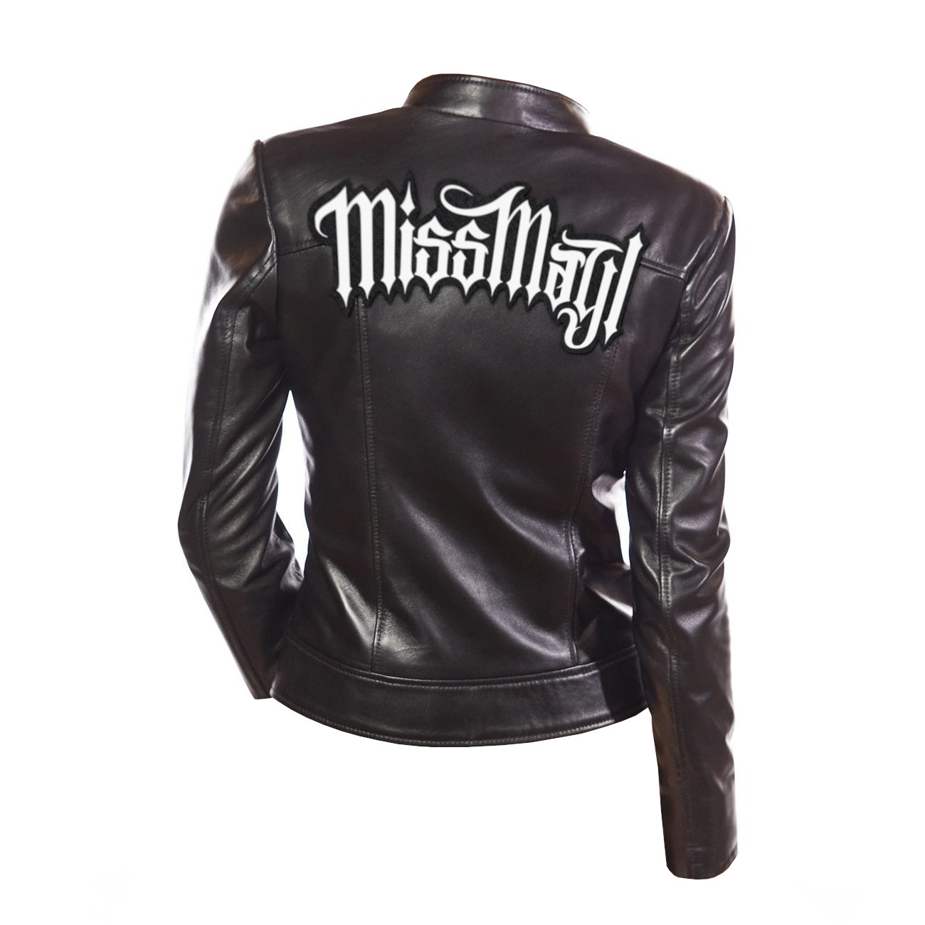 Black Geniune Leather Jacket with Miss May I Logo Back Patch, Metalcore ...